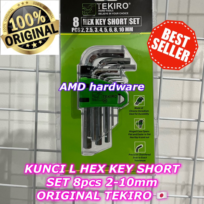 Original TEKIRO Japan Short L Key Hexagonal Key Short Set 2-10 mm 8/9 ...