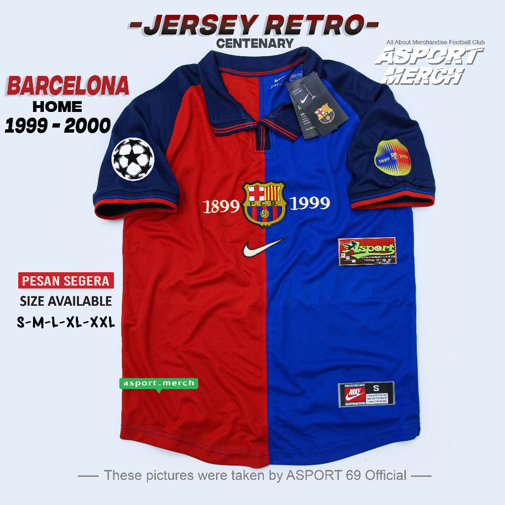 เสื้อกีฬาแขนสั้น ลายทีมชาติฟุตบอล BARCA CENTENARY RETRO HOME 1999 2000 ...