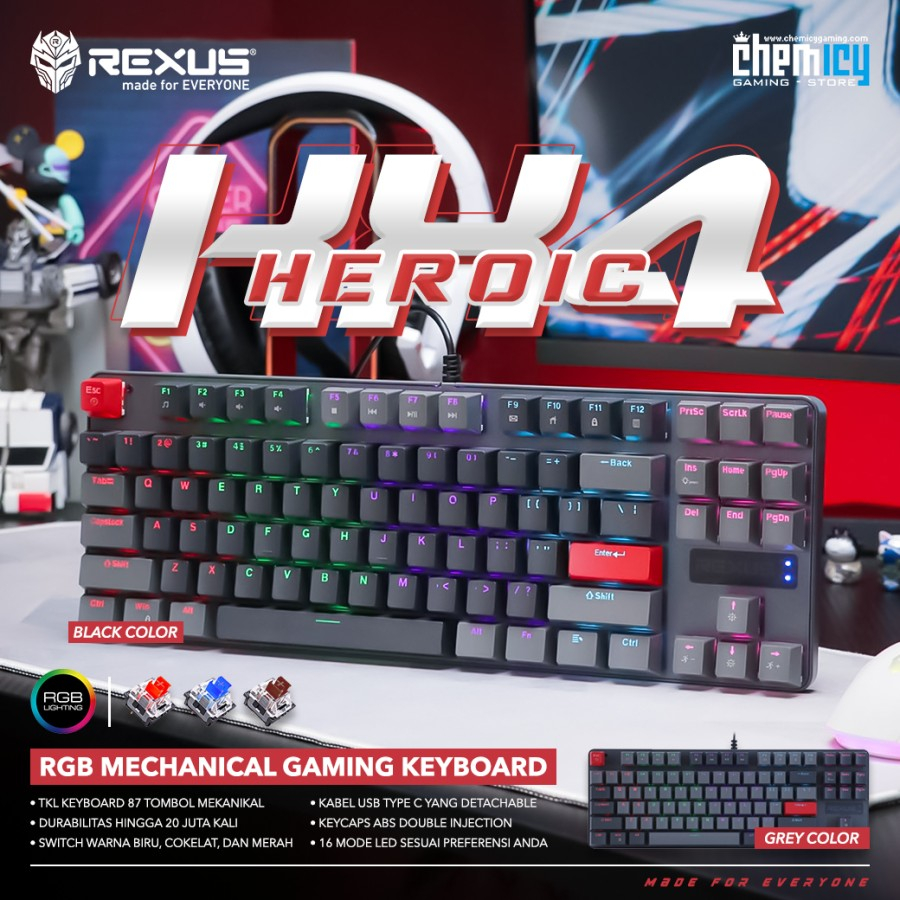 Rexus Heroic KX4 / KX-4 TKL RGB Mechanical Gaming Keyboard | Shopee ...