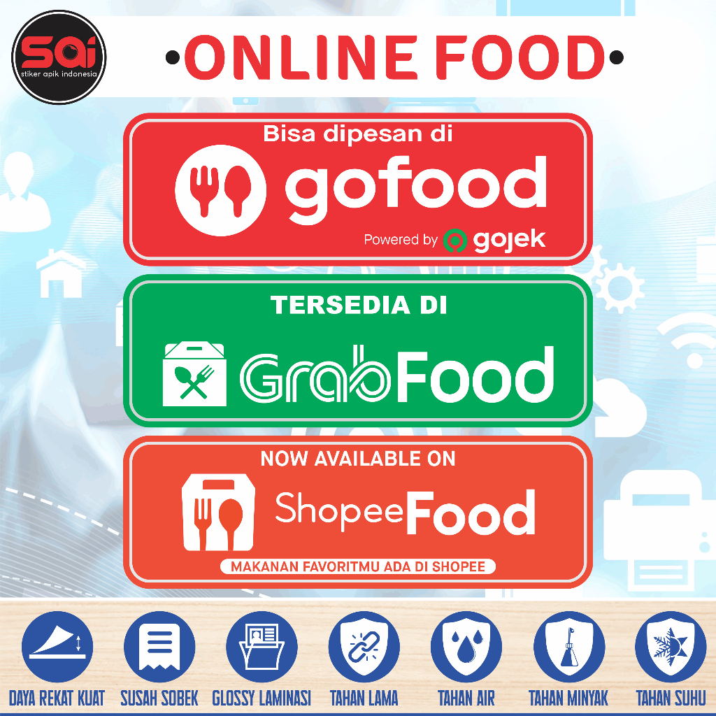สติ๊กเกอร์ไวนิลกันน้ํา ONLINE FOOD - GO FOOD - GRAB FOOD - SHOPEE FOOD LANDSCAPE เคลือบมันเงา ...