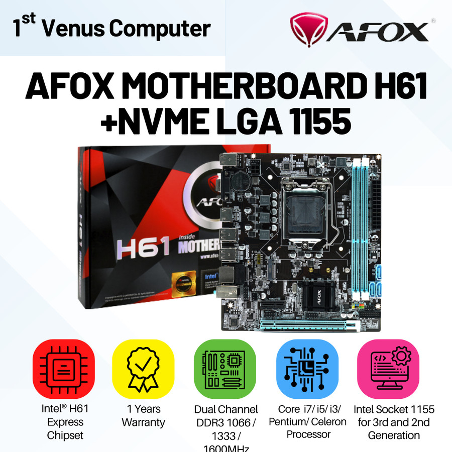 เมนบอร์ด Afox H61 รองรับ NVME IH61-MA2-V6 (Intel LGA 1155, DDR3 ...