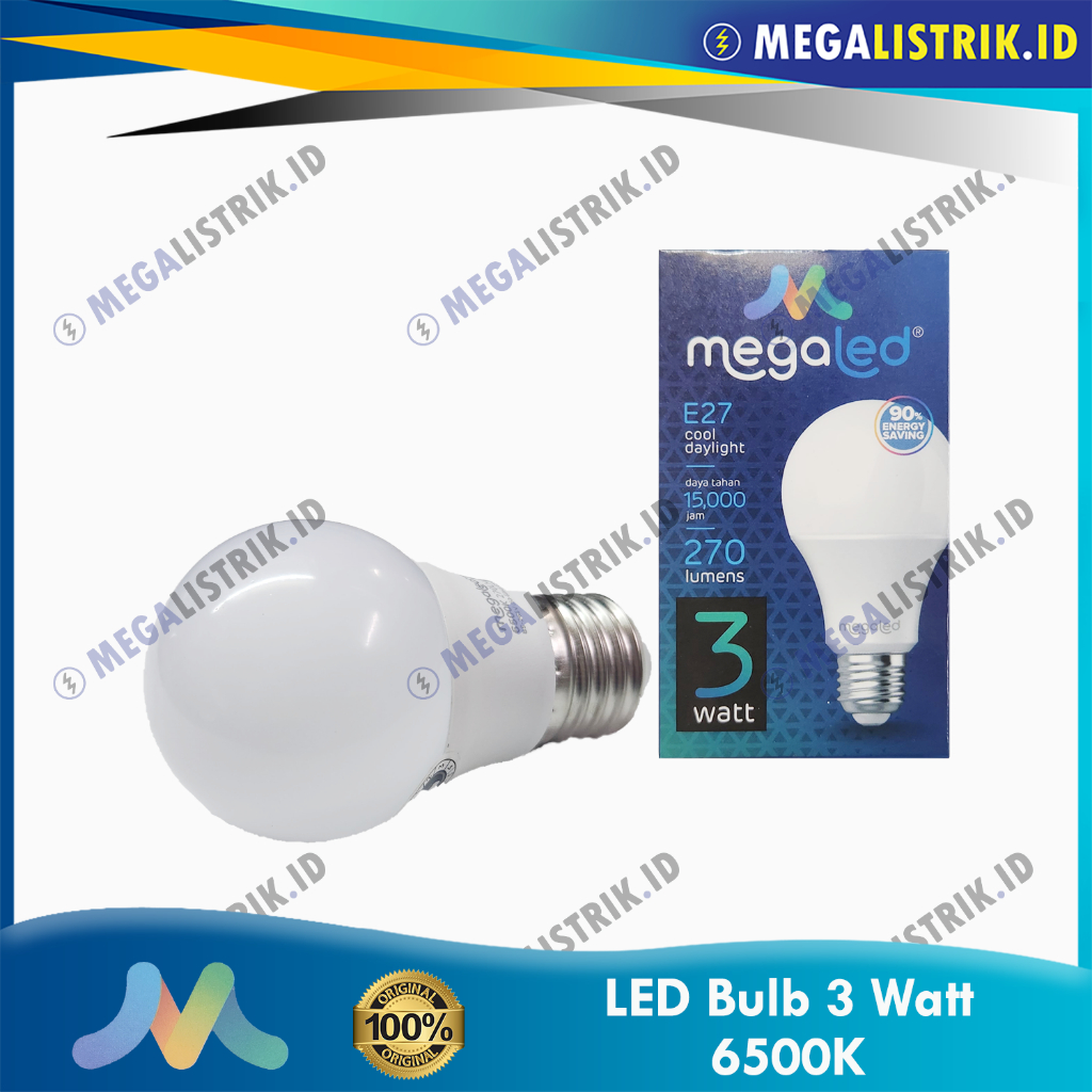 Putih Megaled หลอดไฟ LED 3W สีขาว 6500K/3W หลอดไฟ LED E27 สีขาว CDL | Shopee Thailand