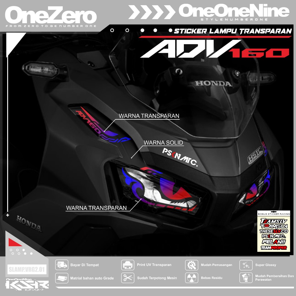 Adv 160 Lamp STICKER/สติกเกอร ์ โปร ่ งใสรูปแบบ ONEONENINE คิ ้ วรถ ...