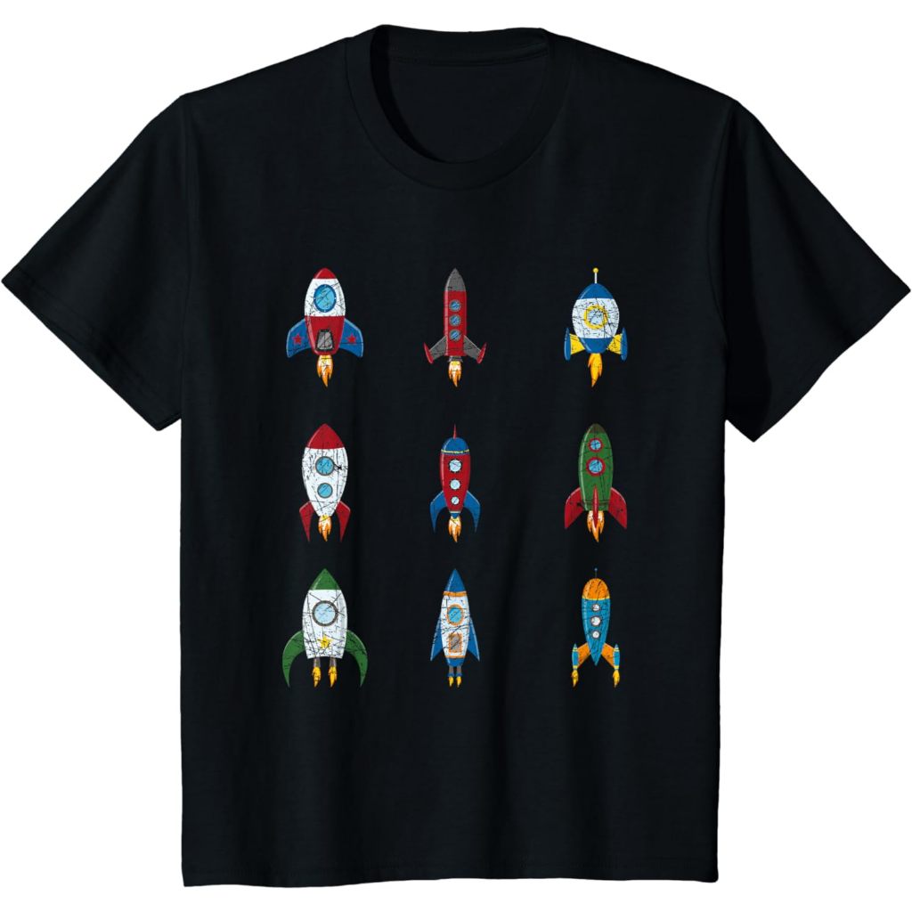 เสื้อยืดเด็ก Distro Premium Retro Rocket Ships Outer Space Boys Kids ...