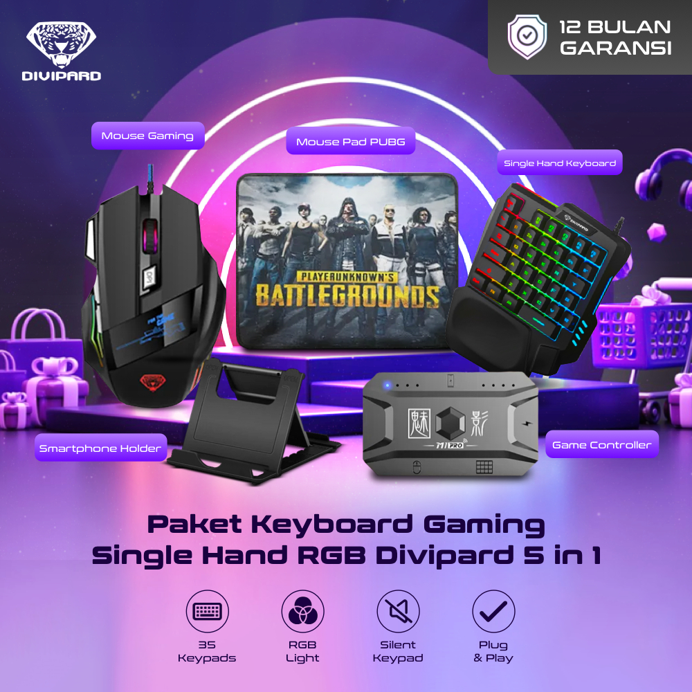 Divipard 5in1 Single Hand RGB Gaming Keyboard Package - คีย์บอร์ดเกม ...