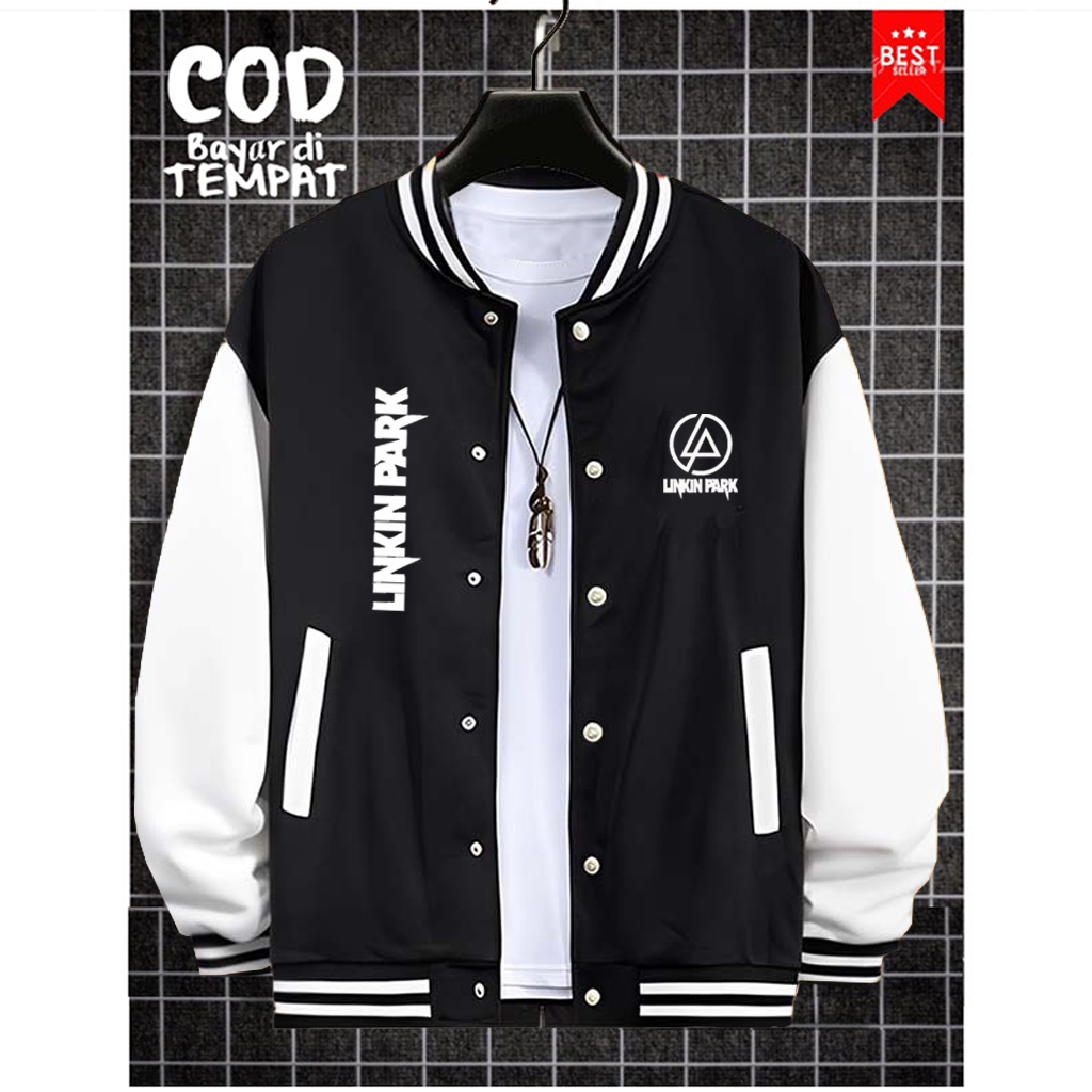 Putih Linkin Park Kirka ข้อความสีขาวคุณภาพพรีเมี่ยม Varsity ปุ่มแจ็คเก็ ...