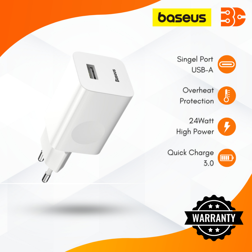 เครื่องชาร์จ Baseus 24W USB A Quick Charge 3.0 | Shopee Thailand
