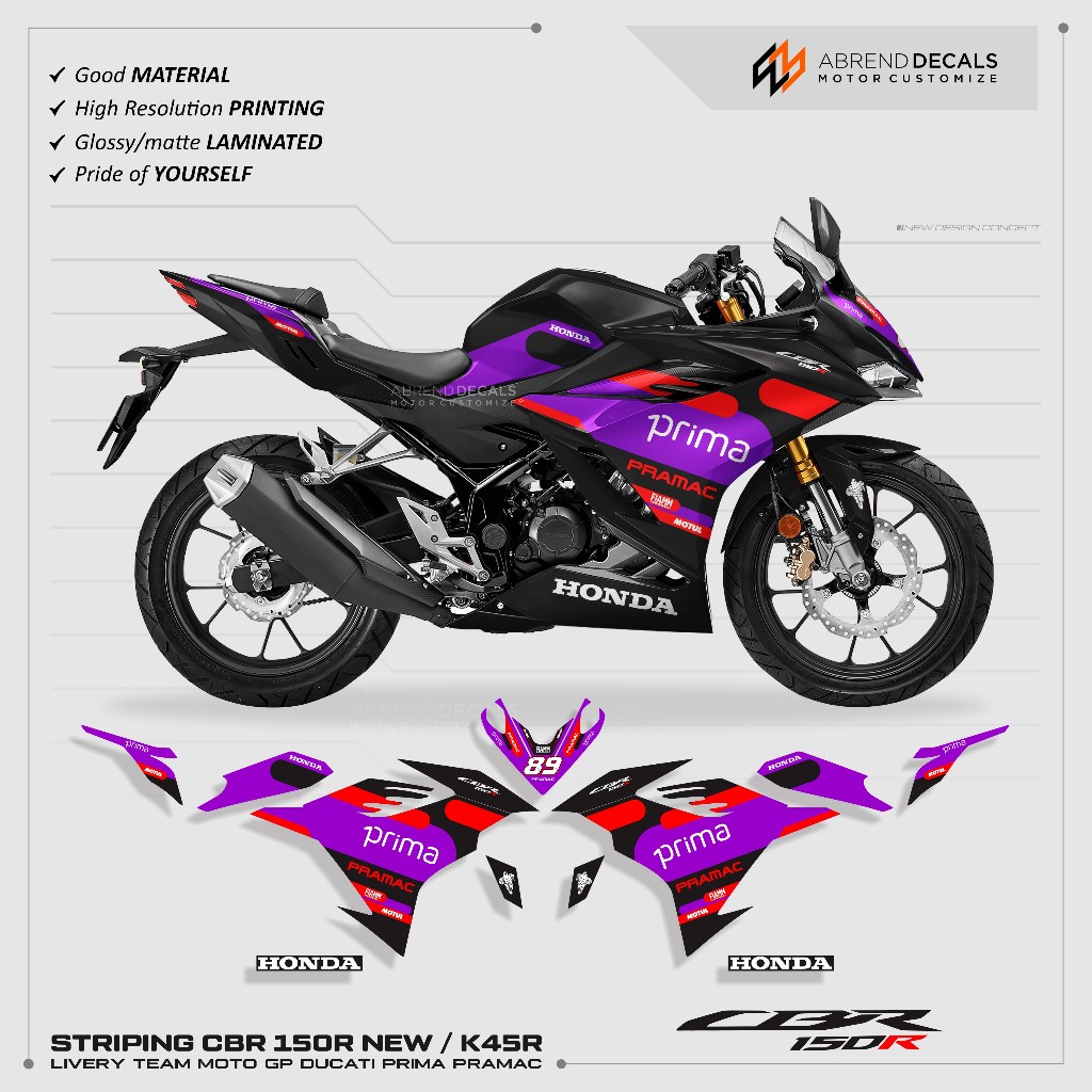 Striping CBR 150R ใหม่ K45R LIVERY DUCATI PRIMAMAC MOTO GP 2024 ...