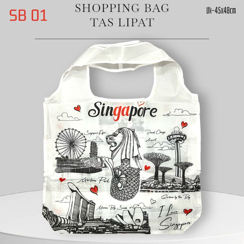 SINGAPORE FOLDING BAG SOUVENIR / SINGAPORE MERLION MOTIF SHOPPING BAG ...