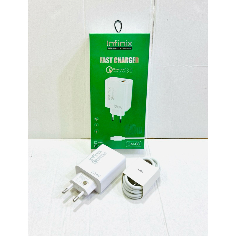 เครื่องชาร์จ CM-08 INFINIX 120W USB Micro Cable / Type-C Fast Charging ...