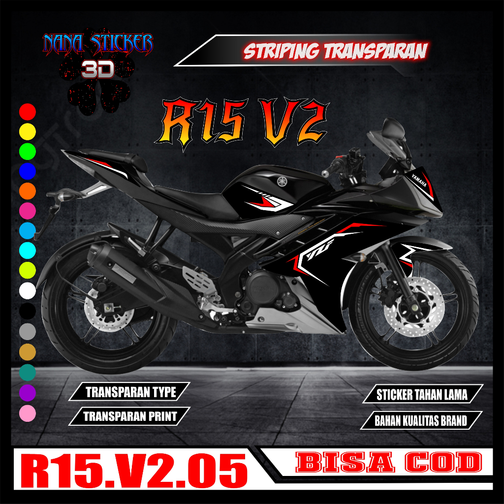 Yamaha R15 V2 TRANSPARENT Striping สติกเกอร์ Variations สติกเกอร์รายการ ...
