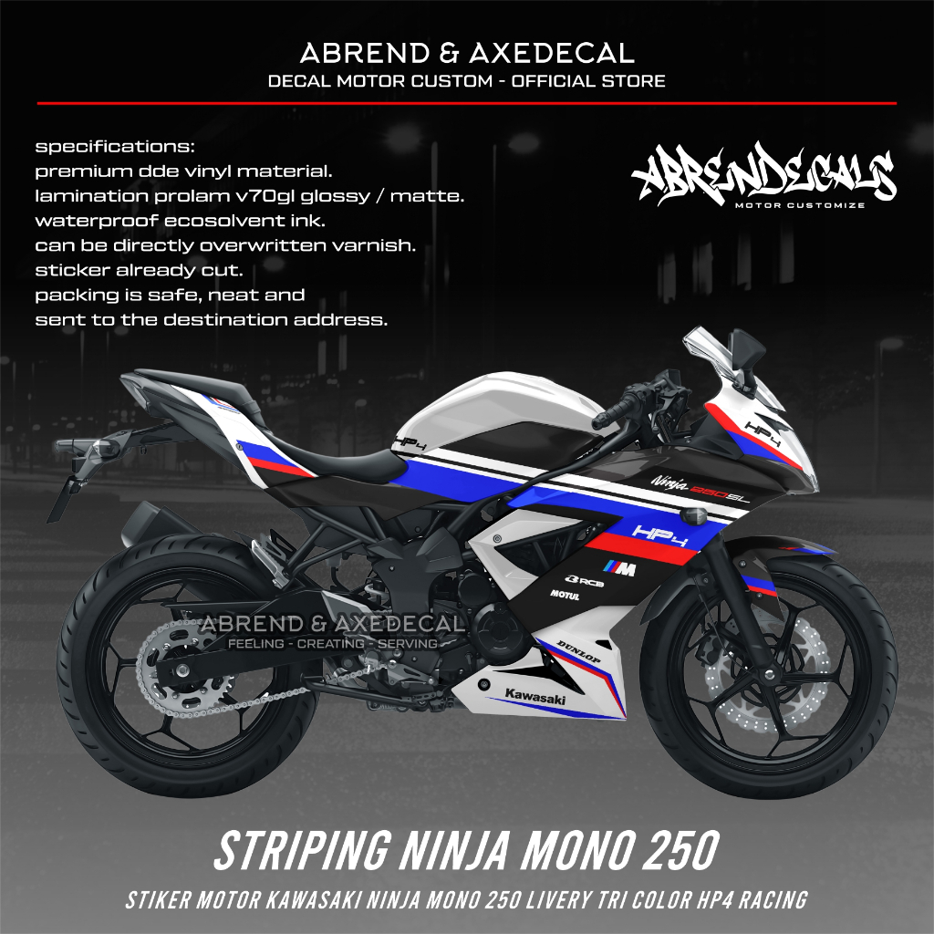 สติกเกอร์ติดตกแต่งรถจักรยานยนต์ NINJA MONO 250 LIVERY HP4 TRI COLOR ...