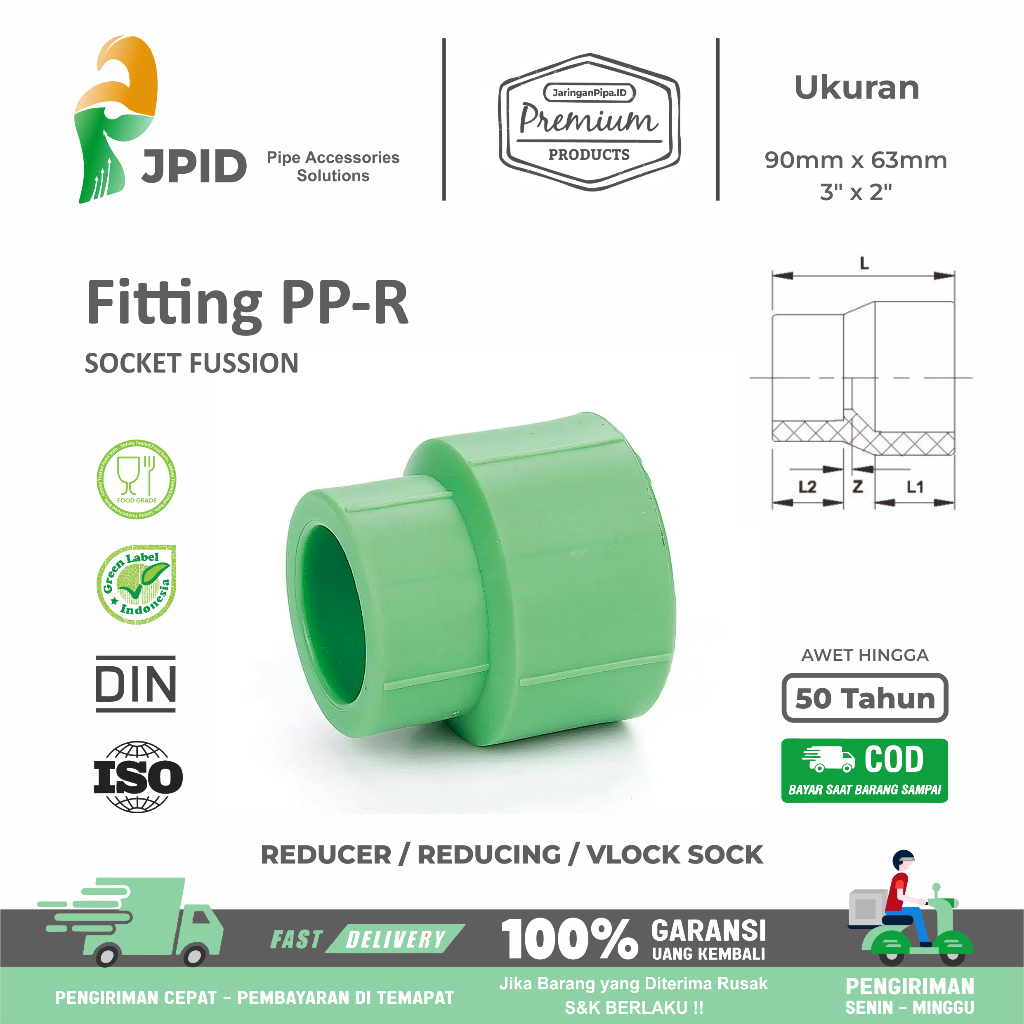 ข้อต่อลด PPR 90 มม. x 63 มม. ~ 3 นิ้ว x 2 นิ้ว | Shopee Thailand