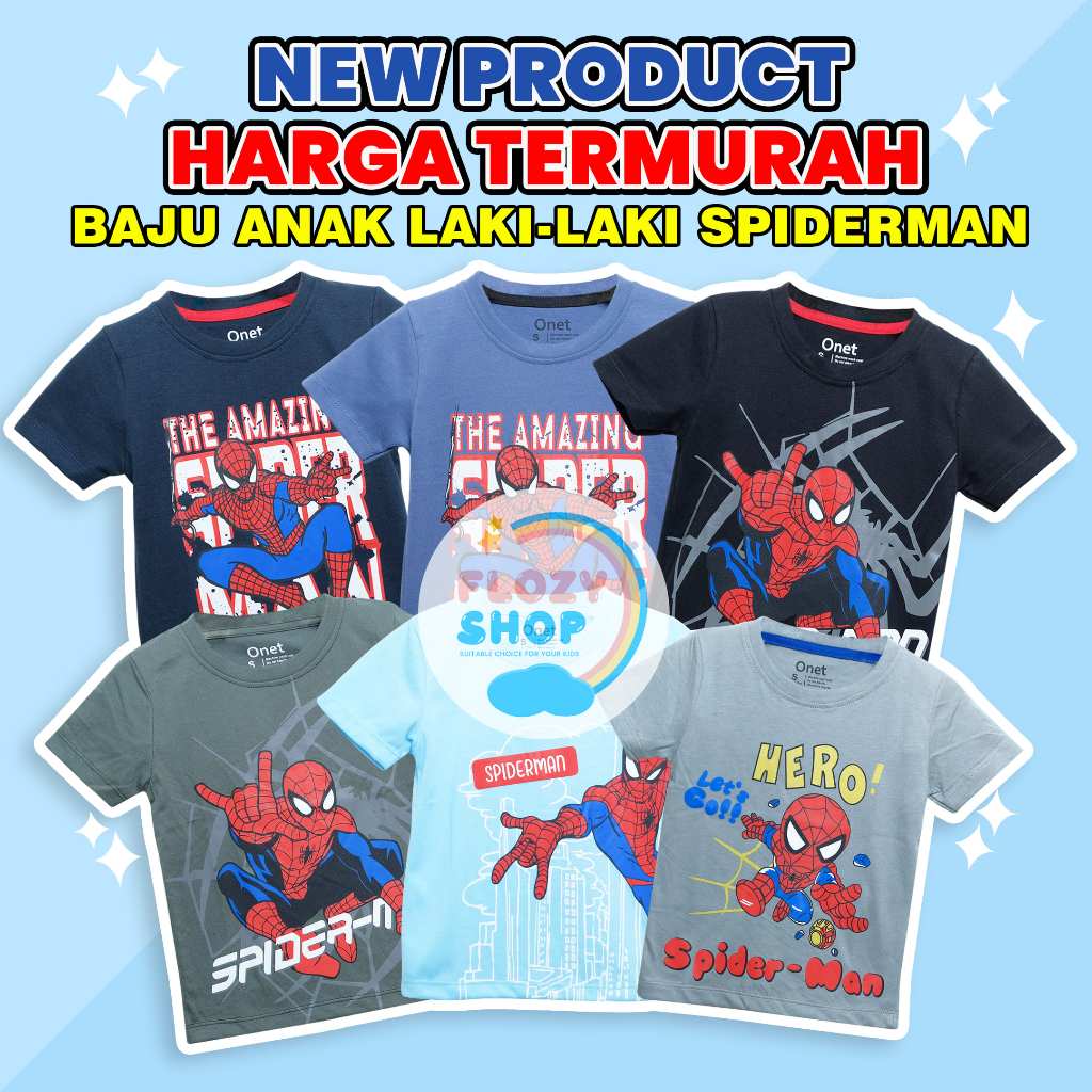 Katun Boys Distro เสื้อยืดแขนสั้น Spiderman ตัวอักษร 1 2 3 4 5 6 ปี ...
