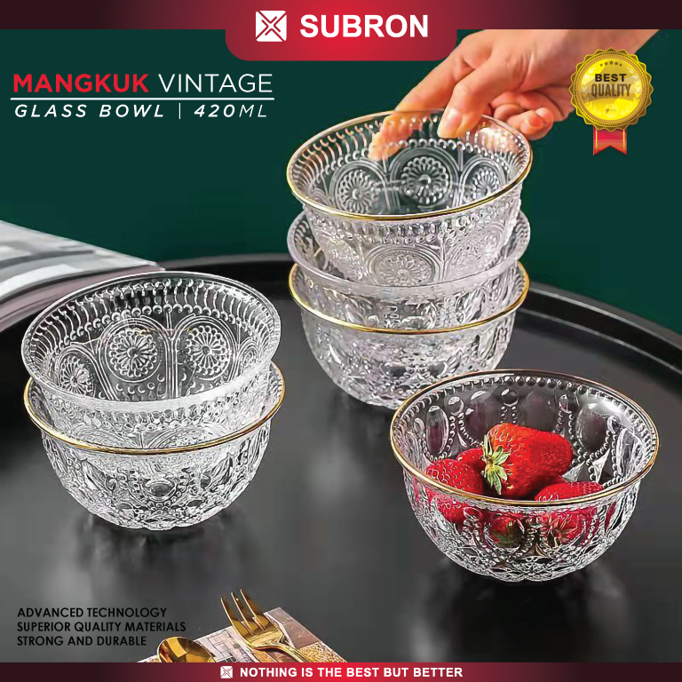 SUBRON ชามแก้ววินเทจ ชามแก้วสวย สลัด ขนมหวาน 420ML | Shopee Thailand