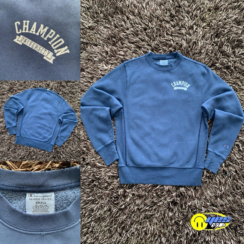 คอกลม CHAMPION UNIVERSITY BLUE "REVERSE WEAVE" | Shopee Thailand