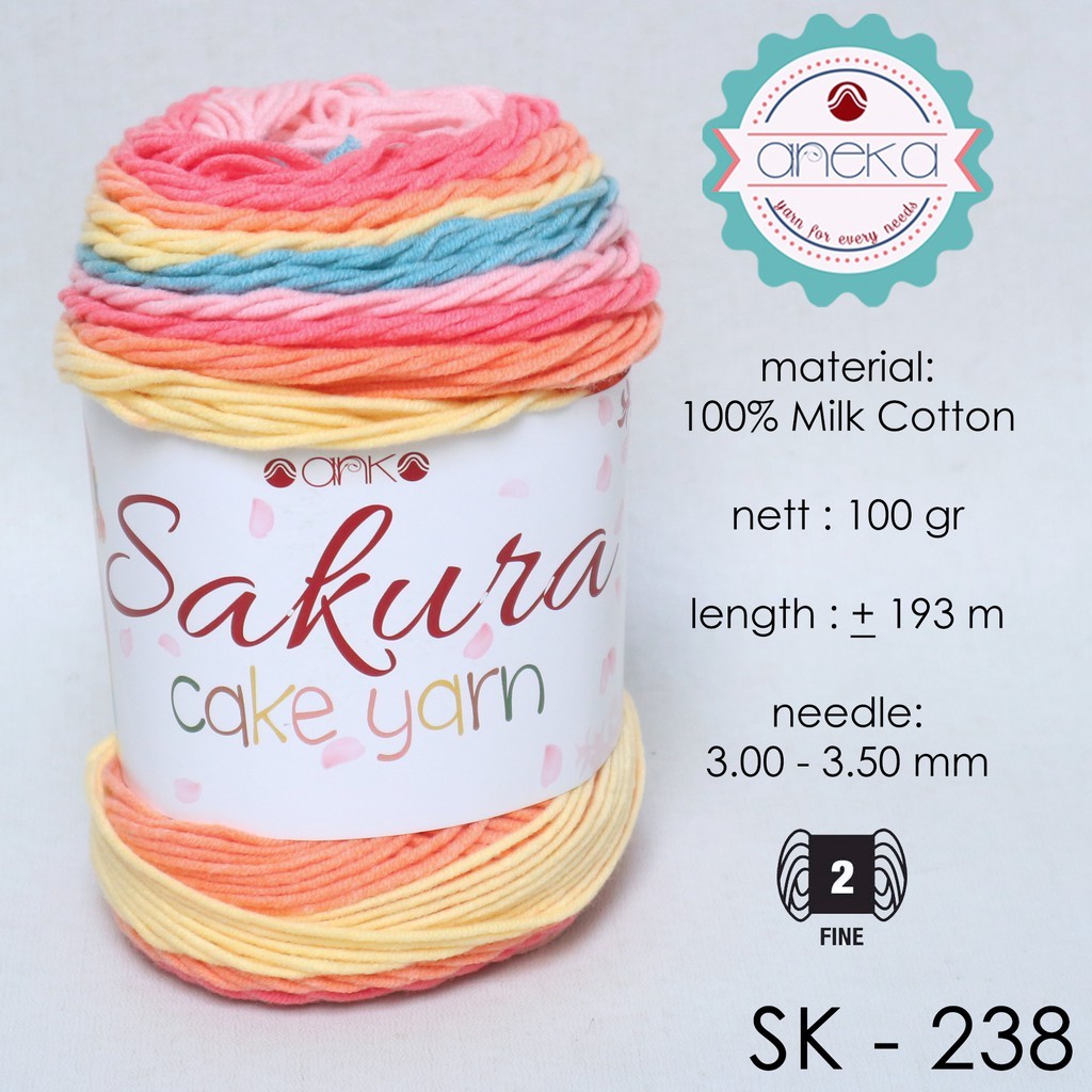 Katun Rainbow Sakura Cake Milk Cotton Yarn ถักเส้นด้ายฝ้าย - 238 ...