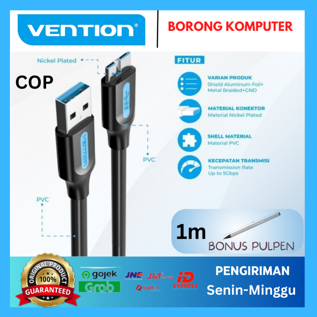 Vention USB 3.0 to Micro B - COP Data Hard Disk Cable 1 เมตร | Shopee ...