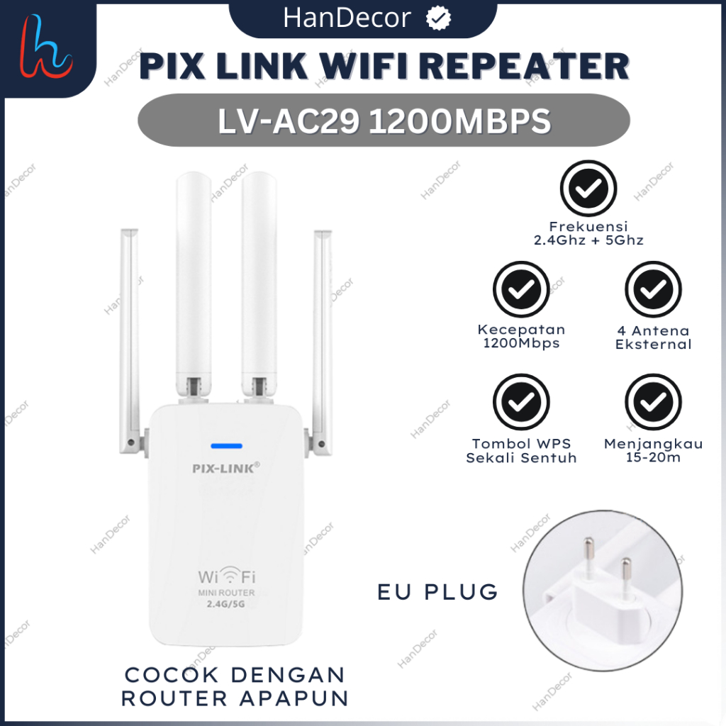 Pix-link AC29 Wireless Wifi 1200MBPS สัญญาณ Booster 5G +2.4GHz Extender Repeater 4 เสาอากาศ ...