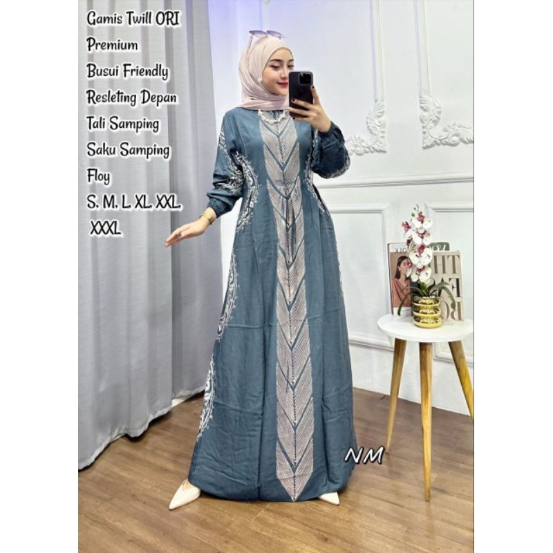 Ori Premium Twill Gamis แขนยาว วัสดุเย็นสบายนุ่ม สายข้าง กระดุมหน้า ...