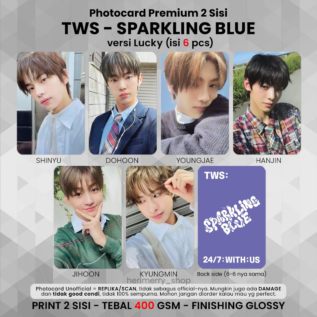 (CONTAINS 6 ชิ้น) Photocard TWS SPARKLING BLUE - พรีเมี่ยมพีซี 2 ด้าน ...