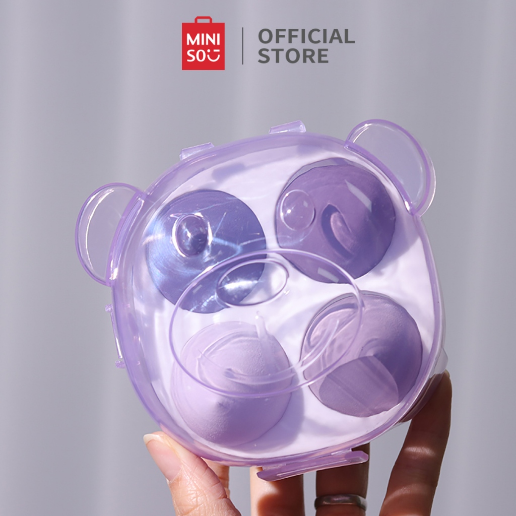 Miniso Makeup Puff ฟองน้ําแต่งหน้า With Bear Storage Case แปรงแต่งหน้า ...