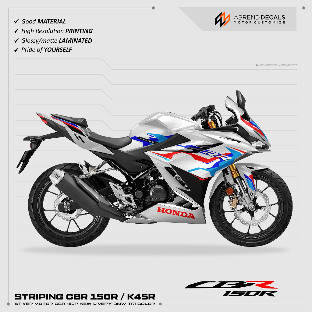 Striping CBR 150R NEW K45R TRI COLOR BMW/สติ๊กเกอร์มอเตอร์ไซค์ HONDA CBR 150 2021 - 2023/STOCK ...