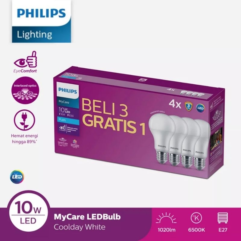 Philips โคมไฟ Led 10w ซื้อ 3 แถม 1 ฟรี MyCare 10w 3 แถม 1 สีขาว | Shopee Thailand