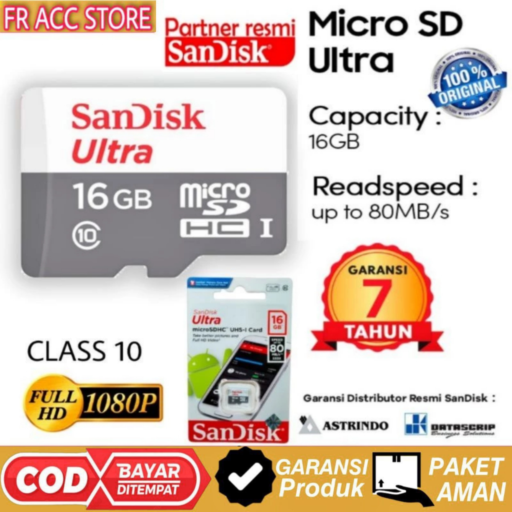 การ์ดหน่วยความจํา 16GB Sandisk Ultra Class 10 Original MMC 16GB Sandisk ...