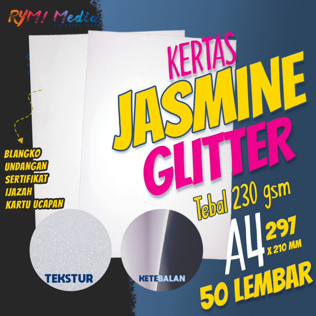 Putih Glitter Paper THICK 230 แกรม White Jasmine A4 บรรจุ 50 แผ่น ...