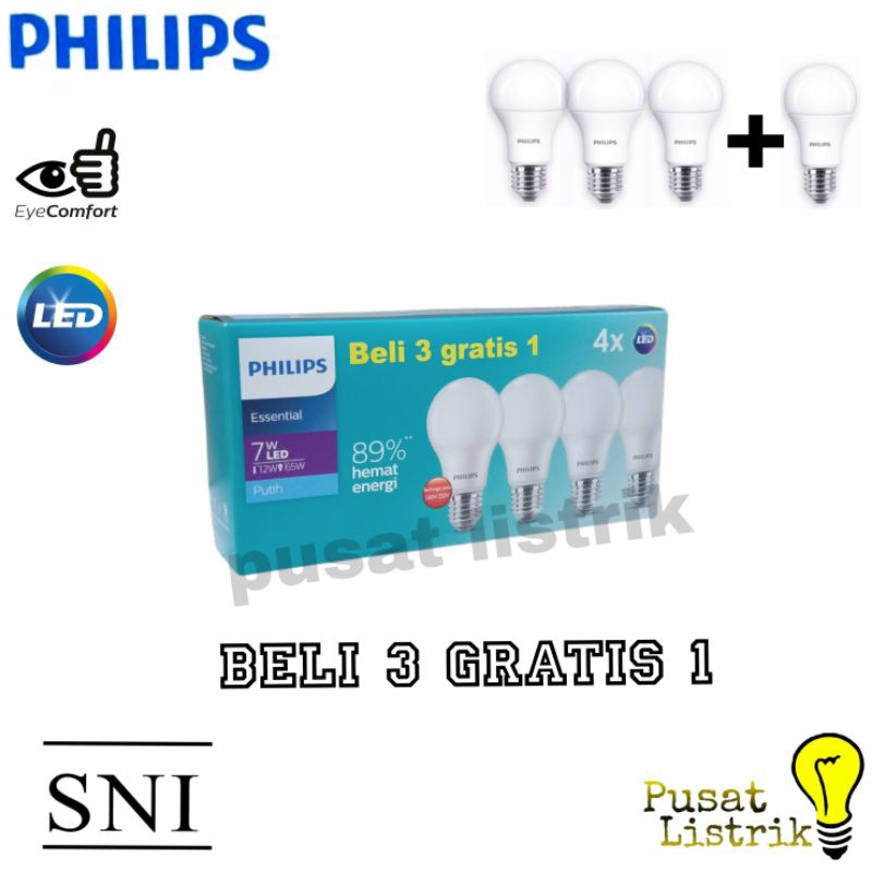 Putih หลอดไฟ Led 7W ซื้อ 3 แถม 1 Philips 7W Ess สีขาว | Shopee Thailand