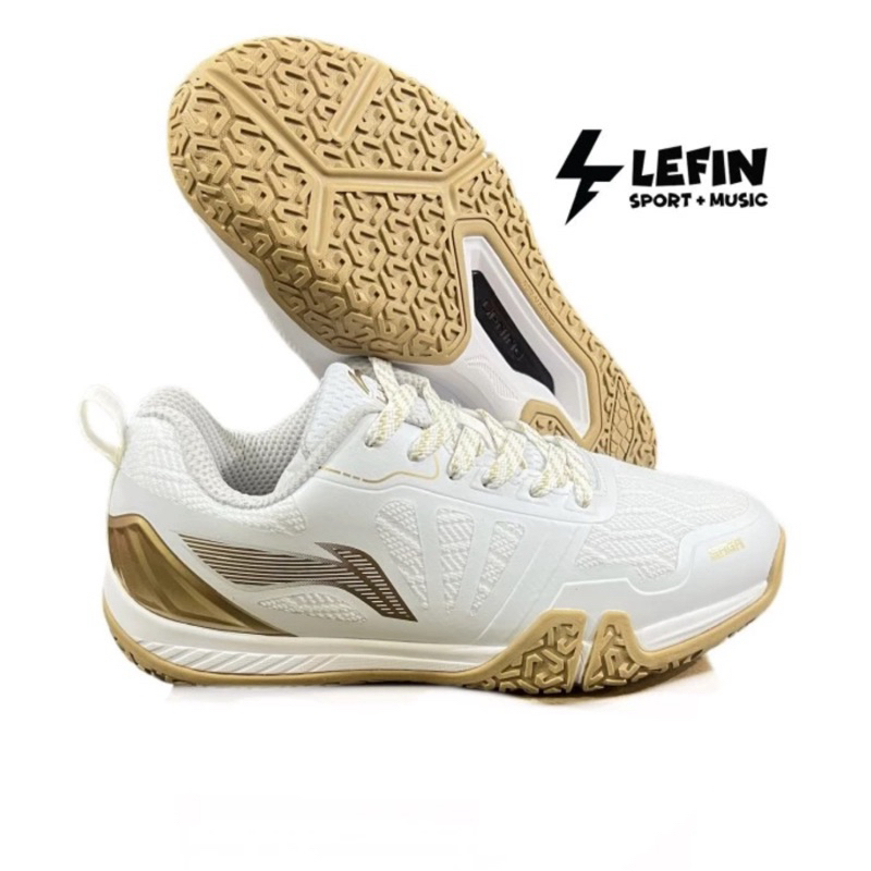 Lining Saga Lite 7 รองเท้าแบดมินตัน สีขาว สีทอง | Shopee Thailand