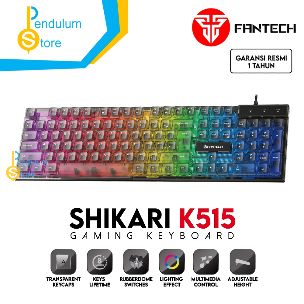 Fantech SHIKARI K515 Keycaps คีย์บอร์ดเกมมิ่งแบบใส RGB คีย์บอร์ดเมมเบรนป้องกันขีดสุด | Shopee ...