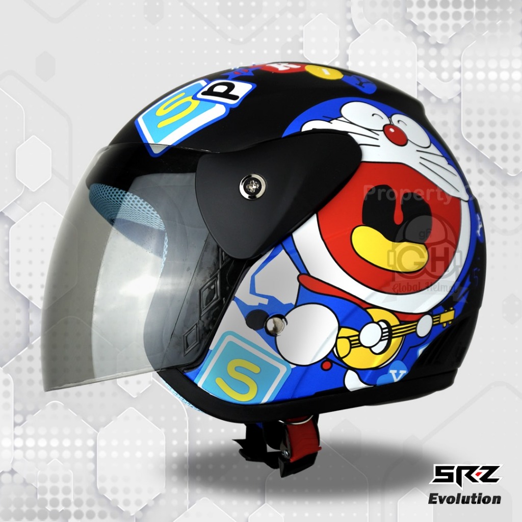 หมวกกันน็อค EVOLUTION DORAEMON BLACK DOFF HALF FACE MODEL GM EVO ...