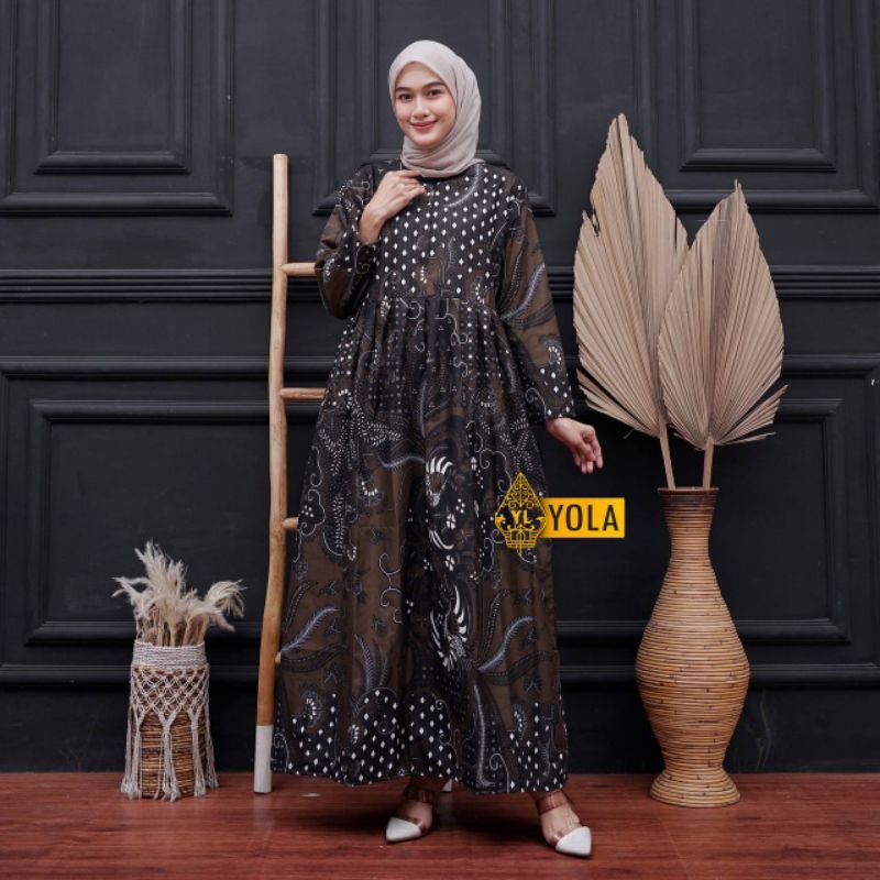 Polymicro batik Gamis สายรัดข้าง ซิปหน้า busui | Shopee Thailand