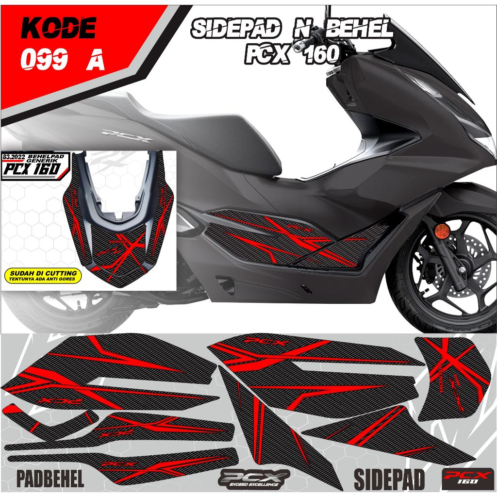 สติ๊กเกอร์ Sidepad Stirrup Full Set Honda Pcx 160 Carbon Motif รหัส 099