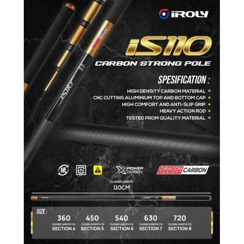 Tegek IROLY IS110 FINESSE POLE CARBON ROD 450-720 CM | Shopee Thailand