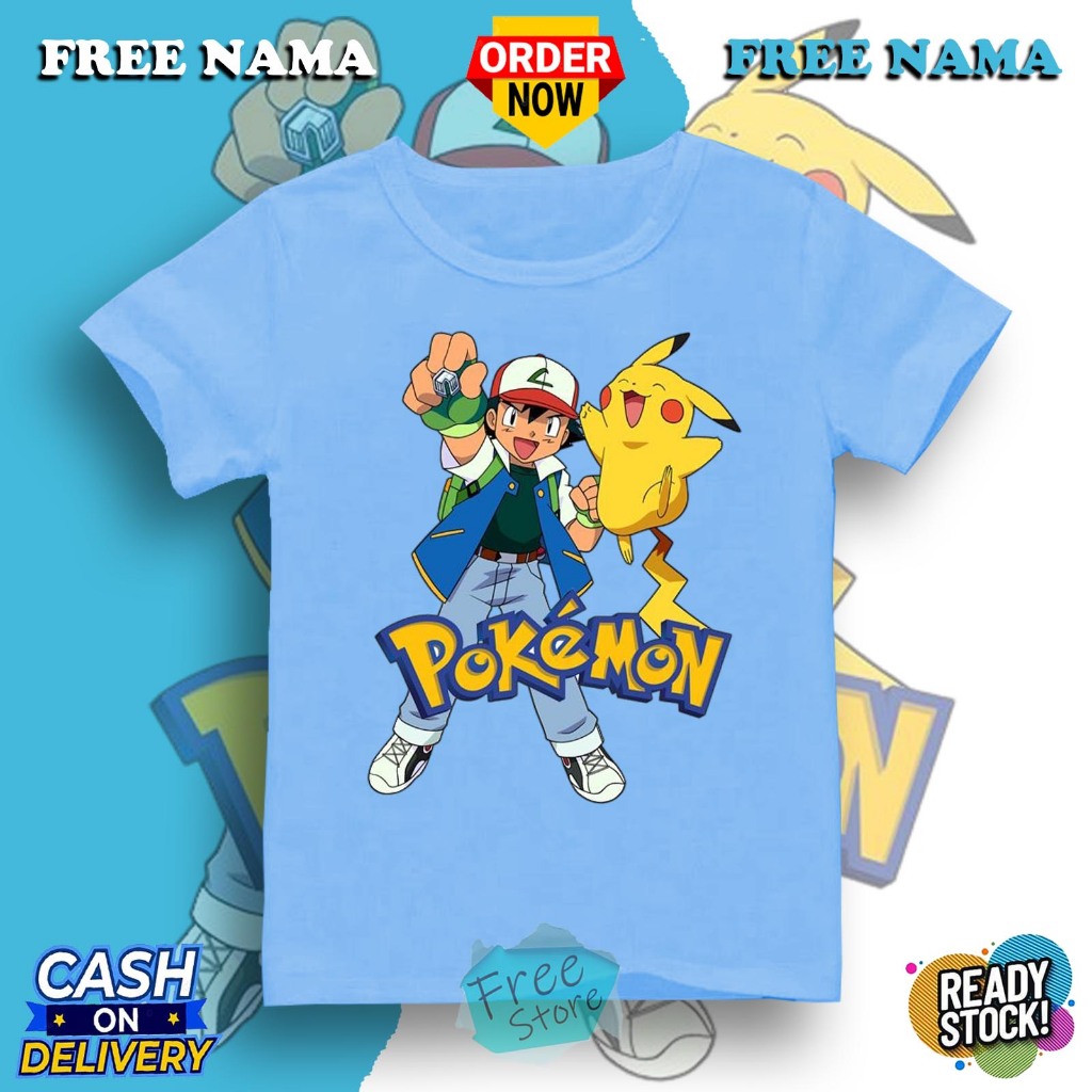 KATUN Pokemon Go Animated เสื้อยืดเด็ก / Ash Pikachu เสื้อแอ็คชั่นเด็ก ...