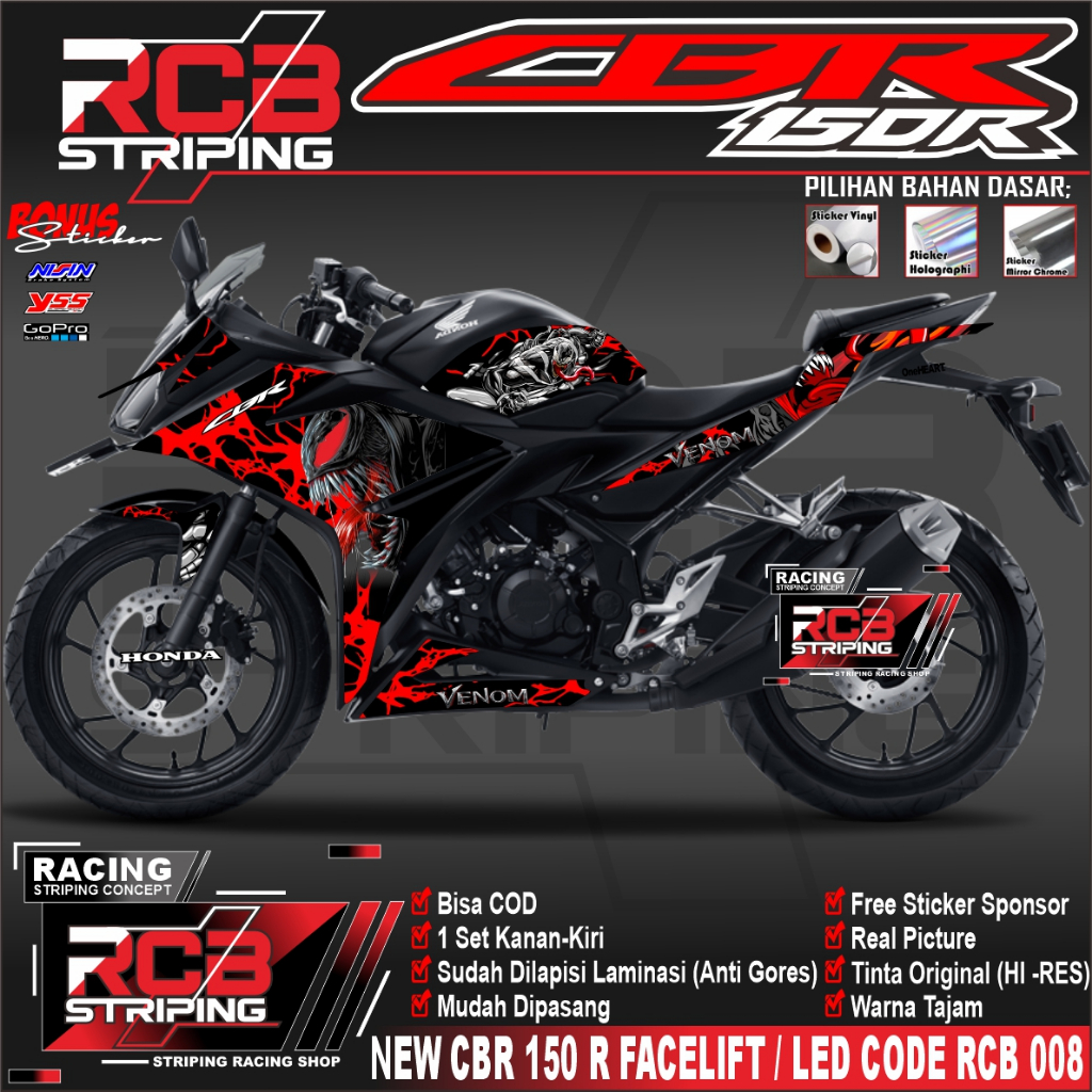 สติ๊กเกอร์แถบรถจักรยานยนต์ CBR 150 R FACELIFT สติ๊กเกอร์ CBR 150R FACELIFT VARIATION VENOM LIST ...