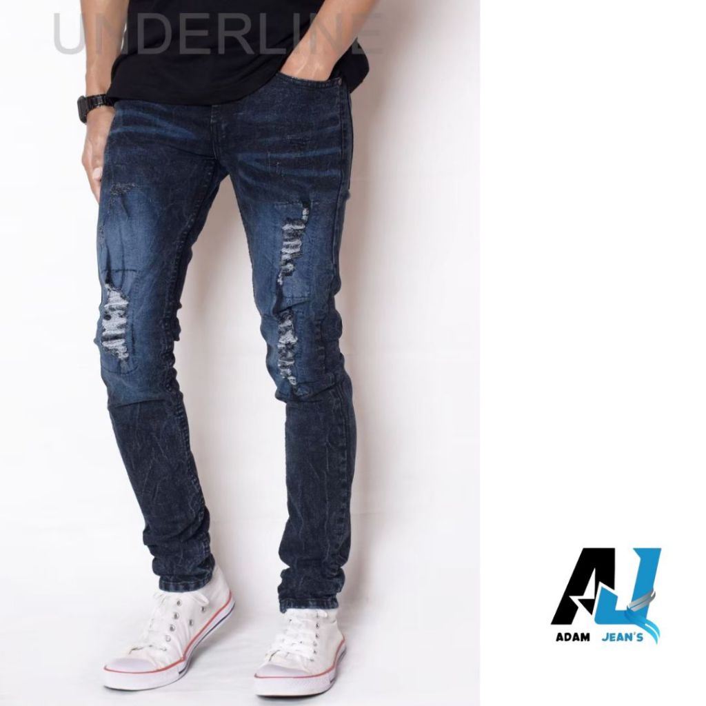 Underline Men 's Long Ripped Jeans Adult denim วัสดุพรีเมี ่ ยม streach ...