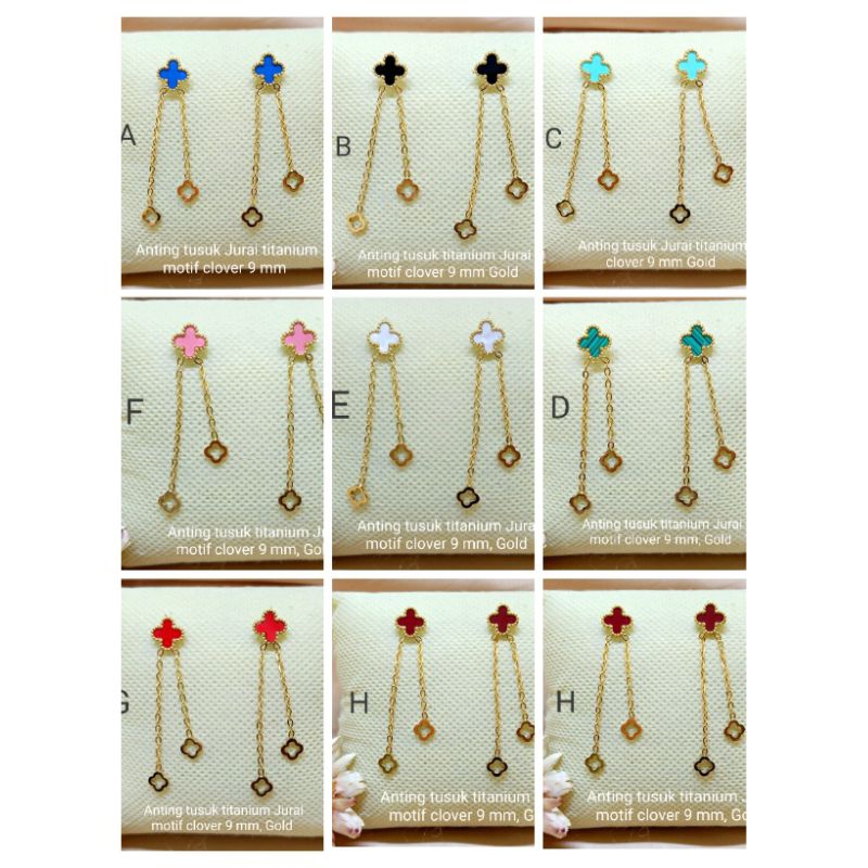 Rjy752. ต่างหูสตั๊ดไทเทเนียมสําหรับผู้หญิง clover motif Jurai 9mm ...