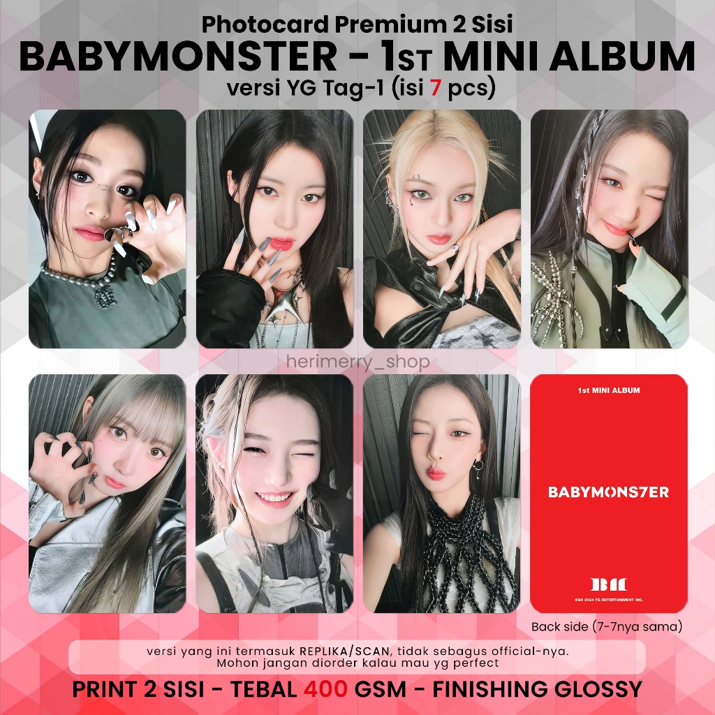 REPLIKA (CONTENTS OF 7 PCS) BABY MONSTER Photocard 1st Mini Album BABYMONS7ER - Baemon Premium ...