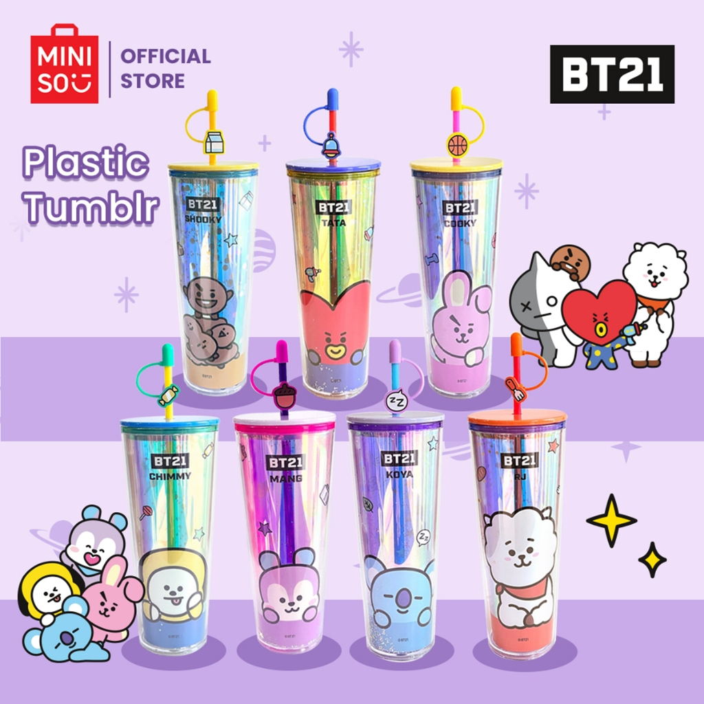 Miniso x BT21 Collection ถ้วยพลาสติกถ้วยฟางพร้อมฝาปิดถ้วยกาแฟความจุขนาด ...