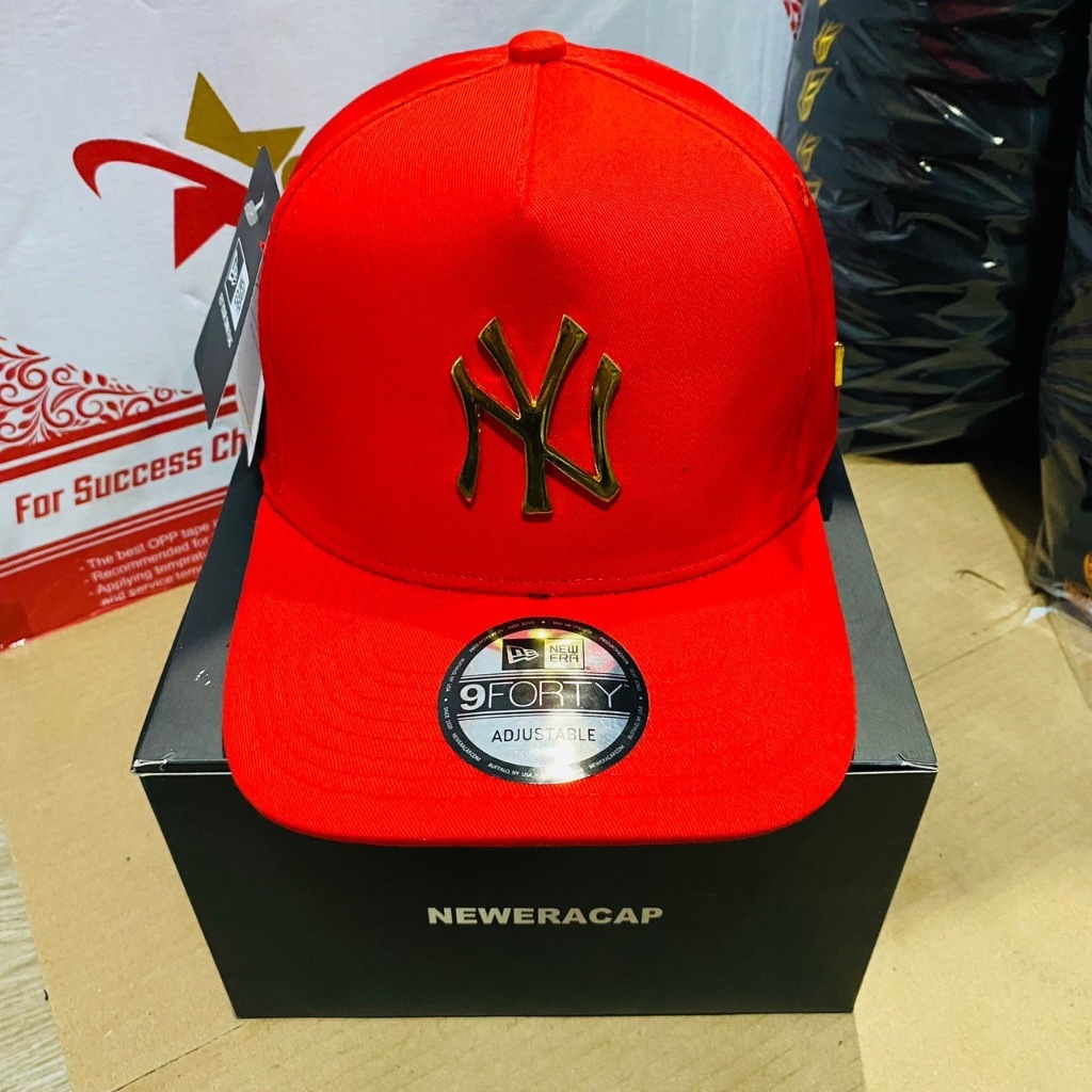 Mlb BASEBALL Cap NY METAL GOLD LOGO ORIGINAL RED CAPS | Shopee Thailand