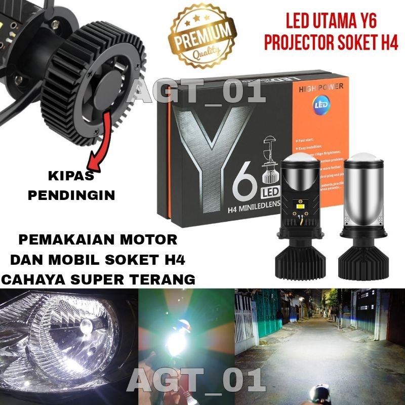 Y6 PROJECTOR HEADLIGHT H4 LED SOCKET SUPER BRIGHT ORIGINAL Y6 / SUPER ...