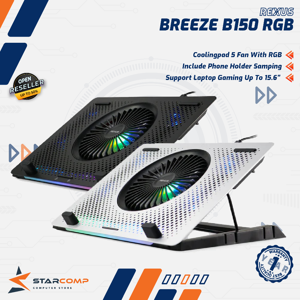 พัดลม Rexus Coolingpad Breeze B150 5 พร้อมที่วางโทรศัพท์ RGB | Shopee ...