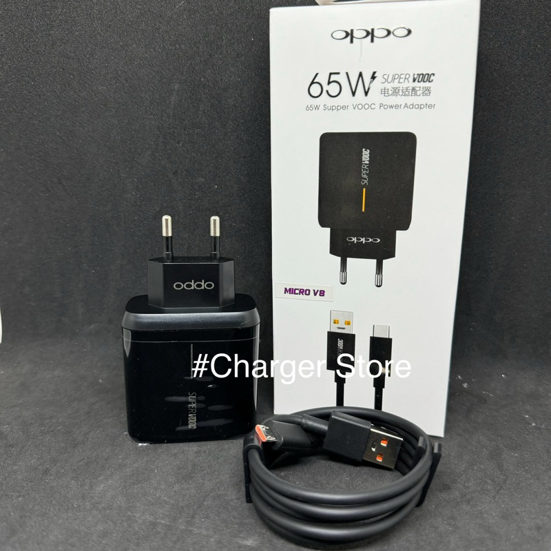 Hitam Charger Oppo Black 65W SUPER VOOC Fast Charging Micro USB - อะแดป ...