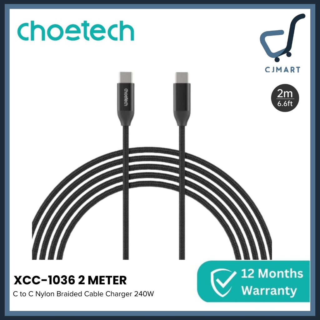 Choetech XCC-1036 USB Type C ถึง C 240W เครื่องชาร์จสายเคเบิลแบบถักไนลอน | Shopee Thailand