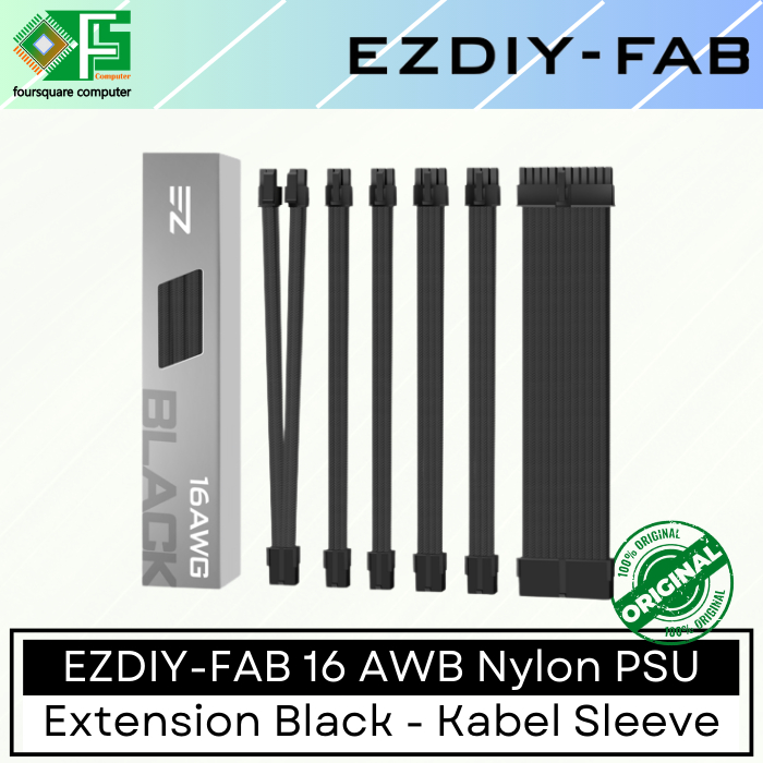 Ezdiy-fab 16 AWG Nylon PSU Cable Sleeved Extension Black Cable Sleeve ...
