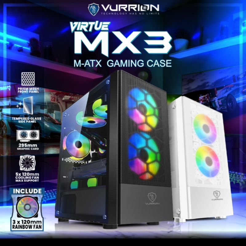 Vurrion MX3 Micro Atx เคส PC สําหรับเล่นเกม + พัดลม RGB 3 ตัว | Shopee ...